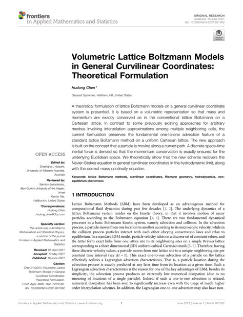 pdf volumetric lattice boltzmann models in general curvilinear
