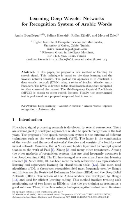 Pdf Learning Deep Wavelet Networks For Recognition System Of Arabic Words