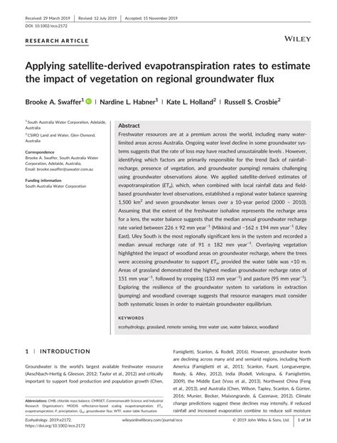 Pdf Applying Satellite‐derived Evapotranspiration Rates To Estimate The Impact Of Vegetation