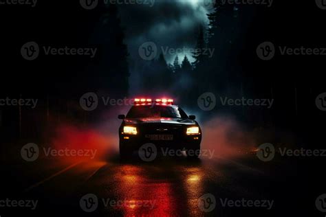911 Police Response Car Pursuit In The Misty Night Backdrop Ai