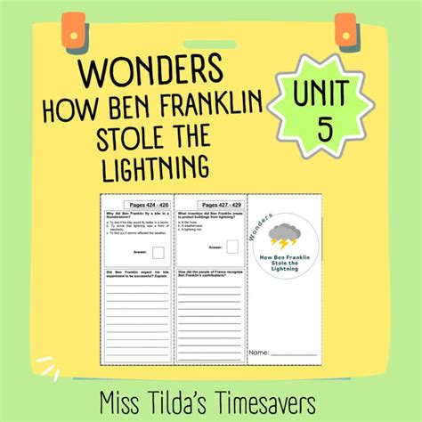 How Ben Franklin Stole The Lightning Grade 4 Wonders By Miss Tilda