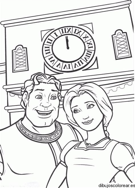 Dibujo De Fiona Y Shrek Con Un Reloj