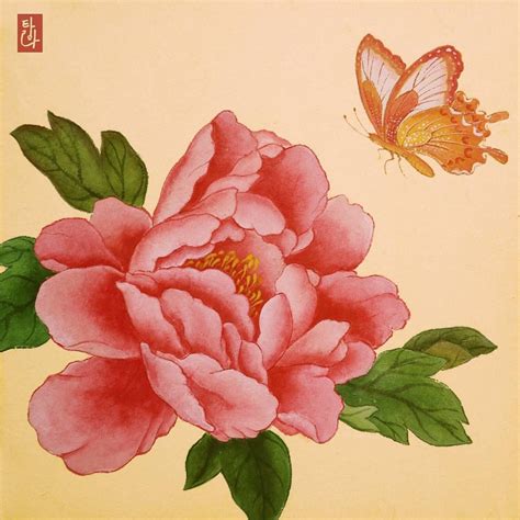 모란꽃 과 나비 가 있는 화접도입니다~ 저번 모란도와 같은 꽃이지만 분위기를 다르게 표현해봤어요~ 실제 원데이클래스를 하실