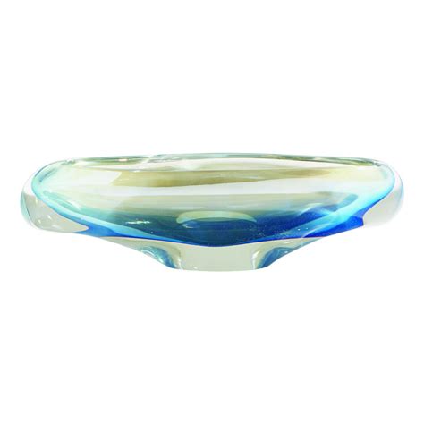 Global Views Canoe Glass Oval Contemporary Decorative Bowl In Blue Gelp