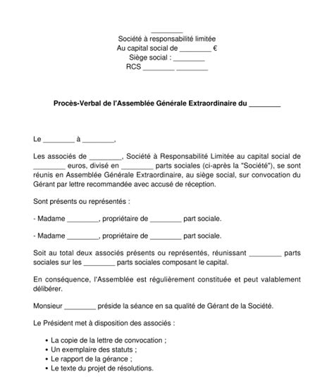 Procès Verbal de Dissolution SARL EURL Modèle
