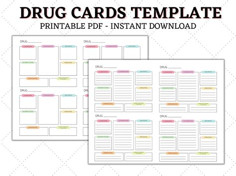 Pharmacology Drug Card Template Nurse Student Study Guide Etsy