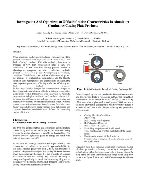 Pdf Investigation And Optimization Of Solidification Characterictics In Aluminum Continuous