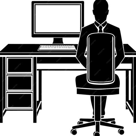 A Man Sits At A Desk In Front Of A Computer And A Monitor Premium Ai Generated Vector
