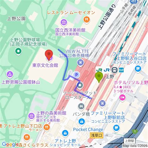 東京文化会館の最寄駅上野駅からの徒歩ルート（約3分） Mdata