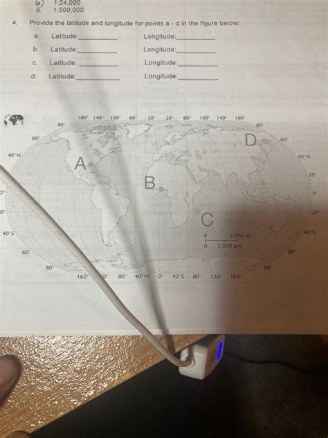 Solved Provide The Latitude And Longitude For Points A D Chegg