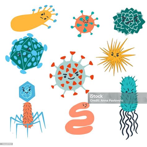 Vetores De Desenho Animado Fofo Germes Bactérias E Viruses Coleção