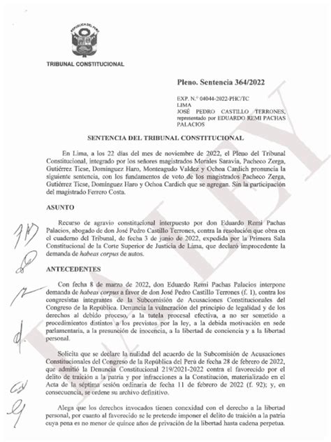 Urgente Tc Resuelve A Favor De Pedro Castillo Y Ordena Anular Su
