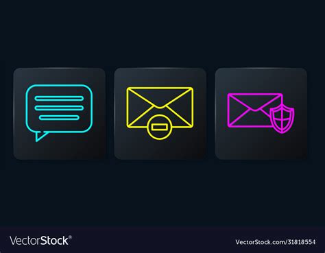 Set Line Speech Bubble Chat Envelope With Shield Vector Image