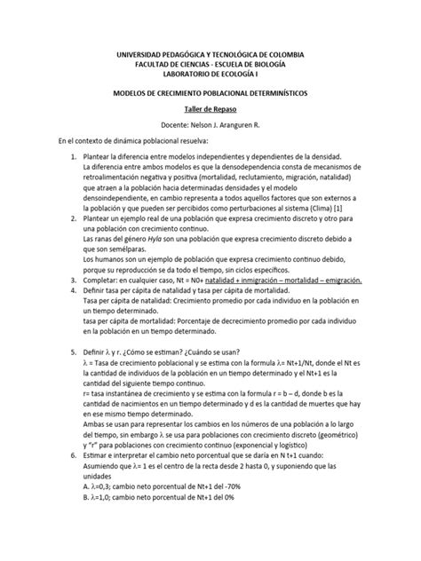 Modelos De Crecimiento Poblacional Determinísticos Pdf Población