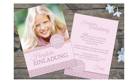 Einladungskarten Konfirmation Kommunion rosa Pünktchen