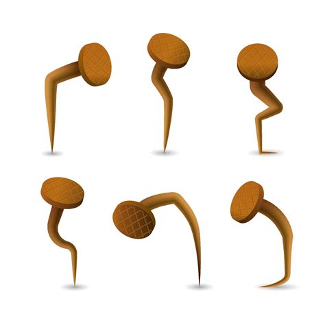 Gold Bent Nails Set Old Yellow Warped Construction Items Broken