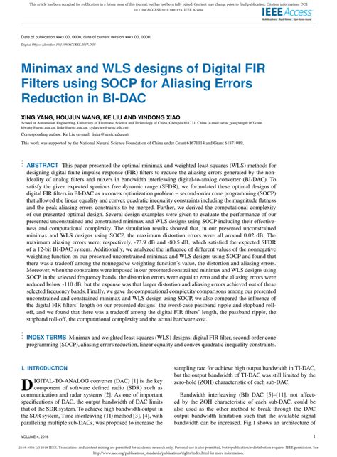 Pdf Minimax And Wls Designs Of Digital Fir Filters Using Socp For Aliasing Errors Reduction In