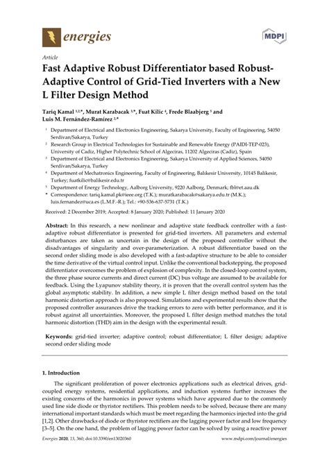 PDF Fast Adaptive Robust Differentiator Based Robust Adaptive Control Of Grid Tied Inverters