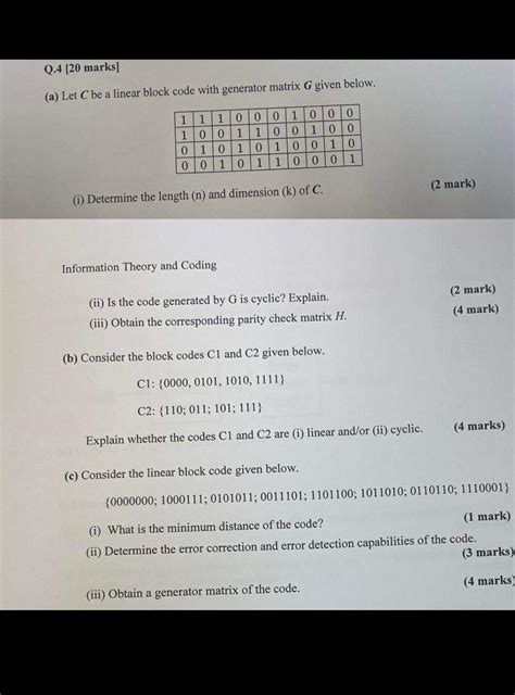 Solved A Let C Be A Linear Block Code With Generator