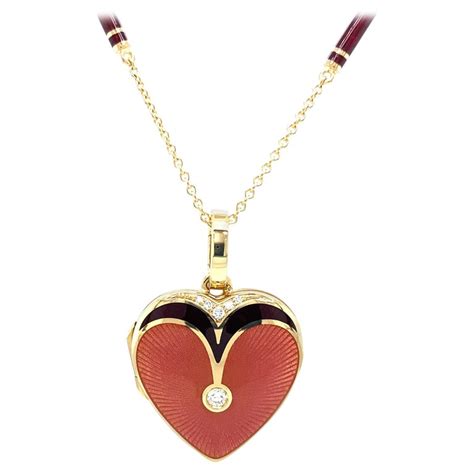 Heart Shape Locket Pendant 18k Yellow Gold Pink And Red Enamel 6