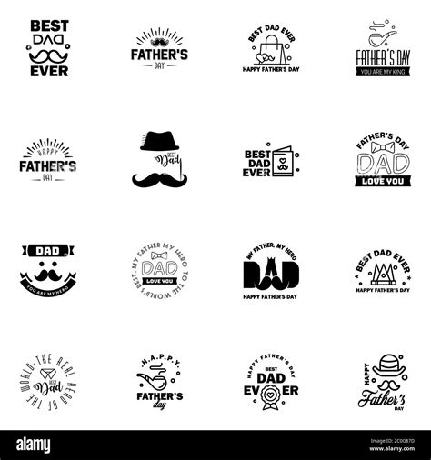 Happy Fathers Day 16 Black Text Design Vector Calligraphy Typography