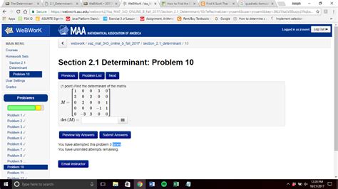 Solved The Determinant X D 21 Determinants × Webwork 2017