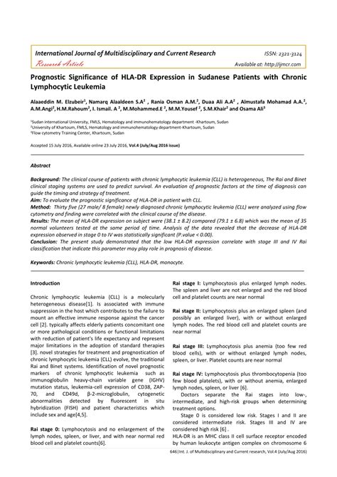 Pdf Prognostic Significance Of Hla Dr Expression In Sudanese Patients