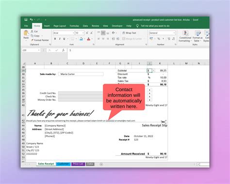 Advanced Receipt Template Excel Google Sheets Convertible PDF Receipt Form Job Proposal