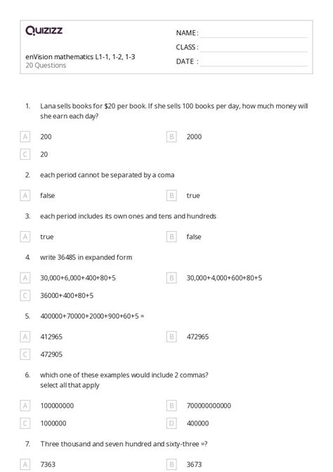 Comparing Three Digit Numbers Worksheets For Th Class On Quizizz