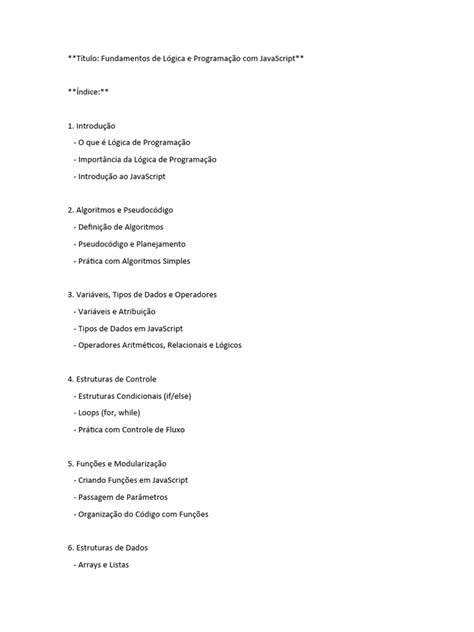 Fundamentos De Lógica E Programação Com Javascript Pdf Algoritmos