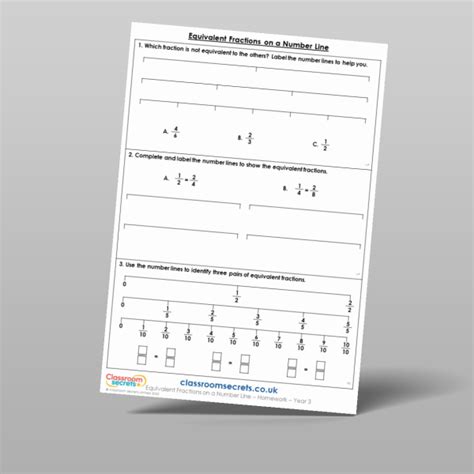 Year 3 Equivalent Fractions On A Number Line Homework Resource Classroom Secrets