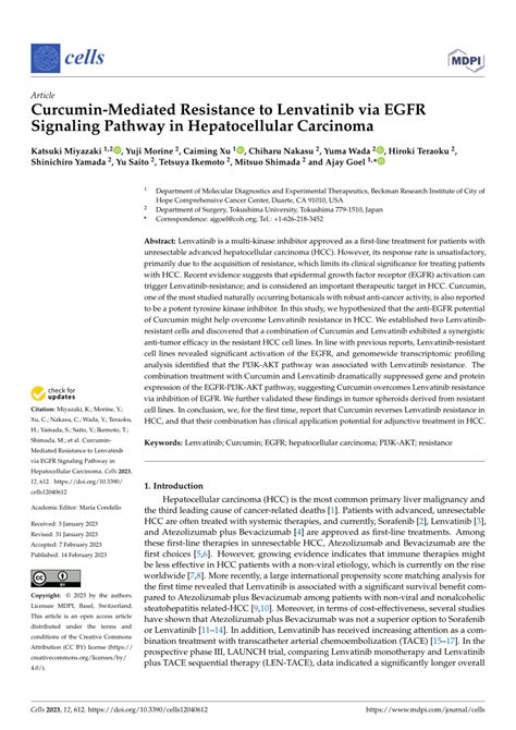 Pdf Curcumin Mediated Resistance To Lenvatinib Via Egfr Signaling