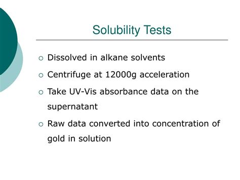 Ppt Measuring The Solubility Of Ligated Gold Nanoparticles In