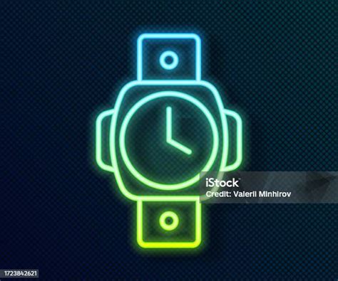 黒い背景に輝くネオンラインダイビングウォッチアイコンダイビング水中機器ベクトル カラフルのベクターアート素材や画像を多数ご用意