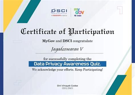 Hi All I Am Successfully Completing The Data Privacy Awareness Quiz Jagadeeswaran V