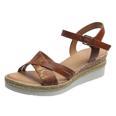 Kbodiu Womens Open Toe Buckle Ankle Platform Wedge Sandals Casual All