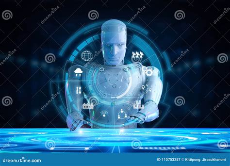 robot with hud display stock illustration illustration of hand 110753257