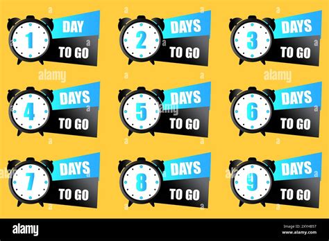 Countdown Timer Illustration Set Numbers One To Nine Focus Bold Days