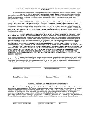 Fillable Online WAIVER AND RELEASE ASSUMPTION OF RISK AND PARENTAL