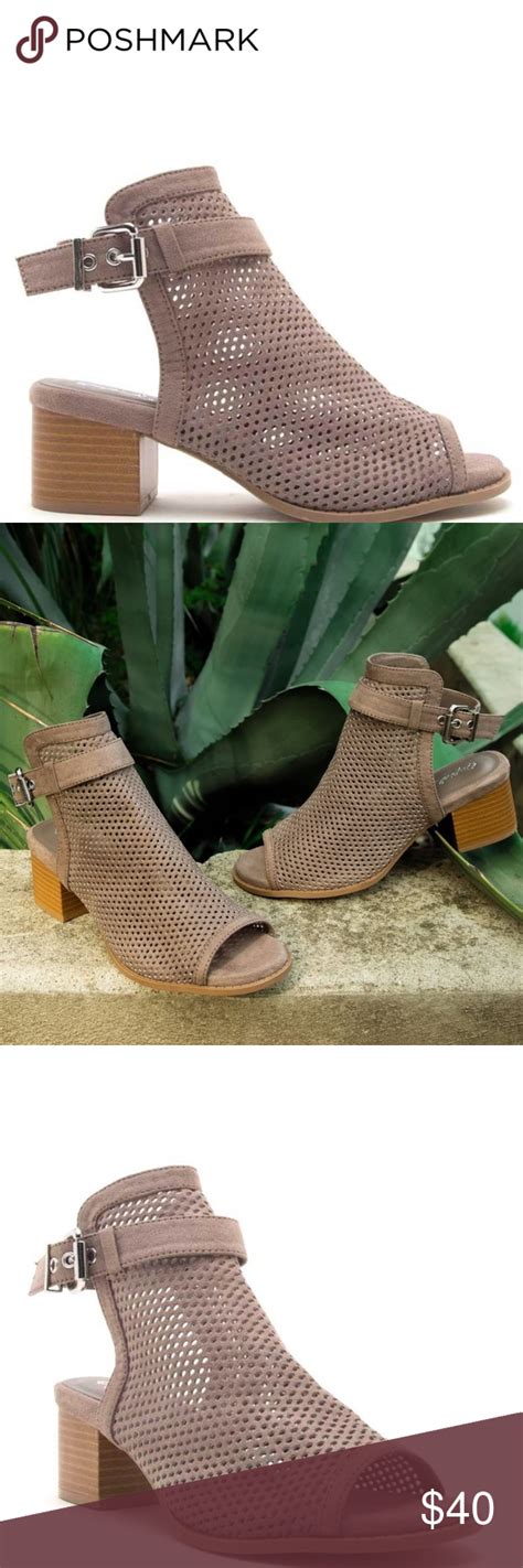 Qupid Doria Taupe Perforated Heeled Mule Mules Fashion Heeled Mule Qupid Shoes