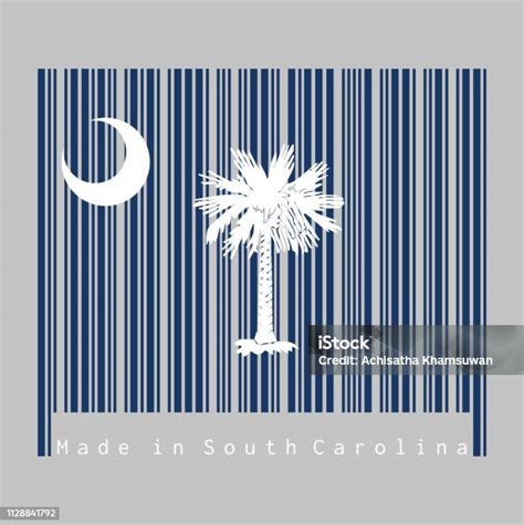 바코드 인디 고 분야와 하얀 초승달에 사우스 캐롤라이나 깃발의 색 화이트 메 트리를 설정합니다 텍스트 사우스 캐롤라이나에서 가격에 대한 스톡 벡터 아트 및 기타 이미지