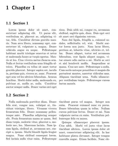 sectioning define section title span in preamble for koma twocolumn