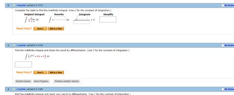 Solved Complete The Table To Find The Indefinite Chegg