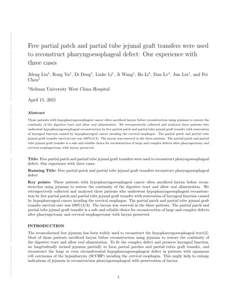 Pdf Free Partial Patch And Partial Tube Jejunal Graft Transfers Were
