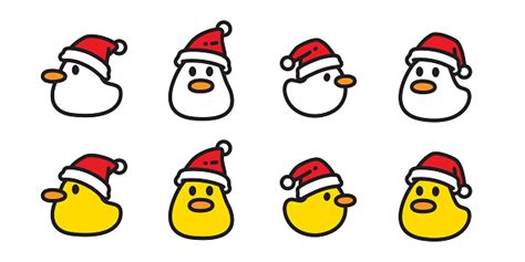 오리 산타 클로스 모자 크리스마스 벡터 아이콘 만화 캐릭터 로고 노란 새 치킨 상징 낙서 외딴 일러스트 디자인 고무 오리에 대한 스톡 벡터 아트 및 기타 이미지 Istock