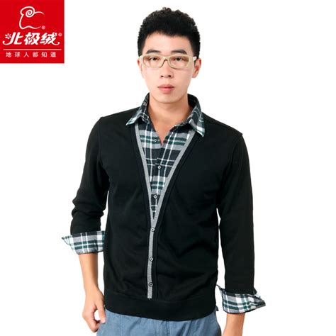 北极绒时尚修身假两件 衬衫领 休闲新品加厚加绒针织男保暖衬衫 易家人内衣专营店