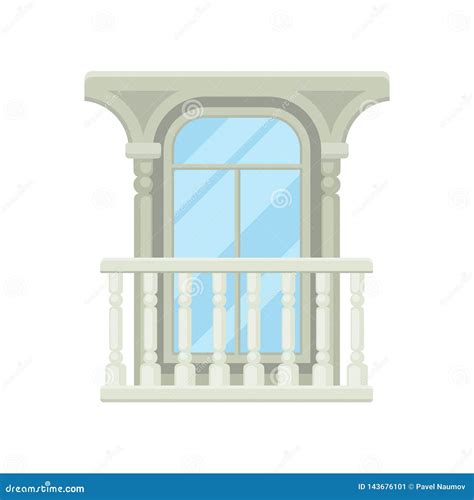 Retro Window with Balcony on White Background Ilustração do Vetor