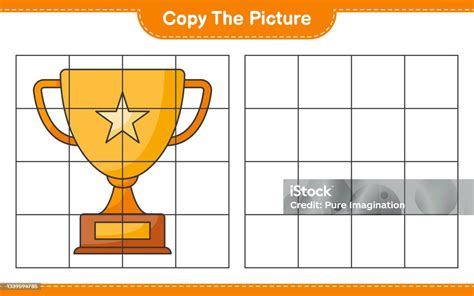 그림을 복사하여 그리드 라인을 사용하여 트로피 그림을 복사합니다 교육 어린이 게임 인쇄 워크 시트 벡터 일러스트레이션 0명에