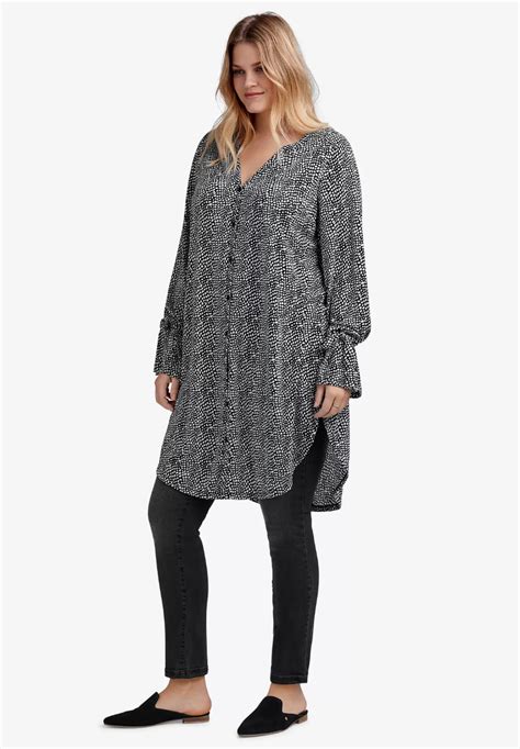 Tie Sleeve Button Front Tunic 36 Hem 4325423 Fashion Tie Sleeve
