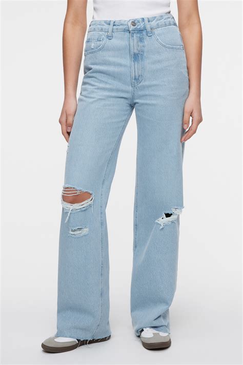 Джинсы wide leg широкие с рваными коленями 2321034716, цвет: голубой ...